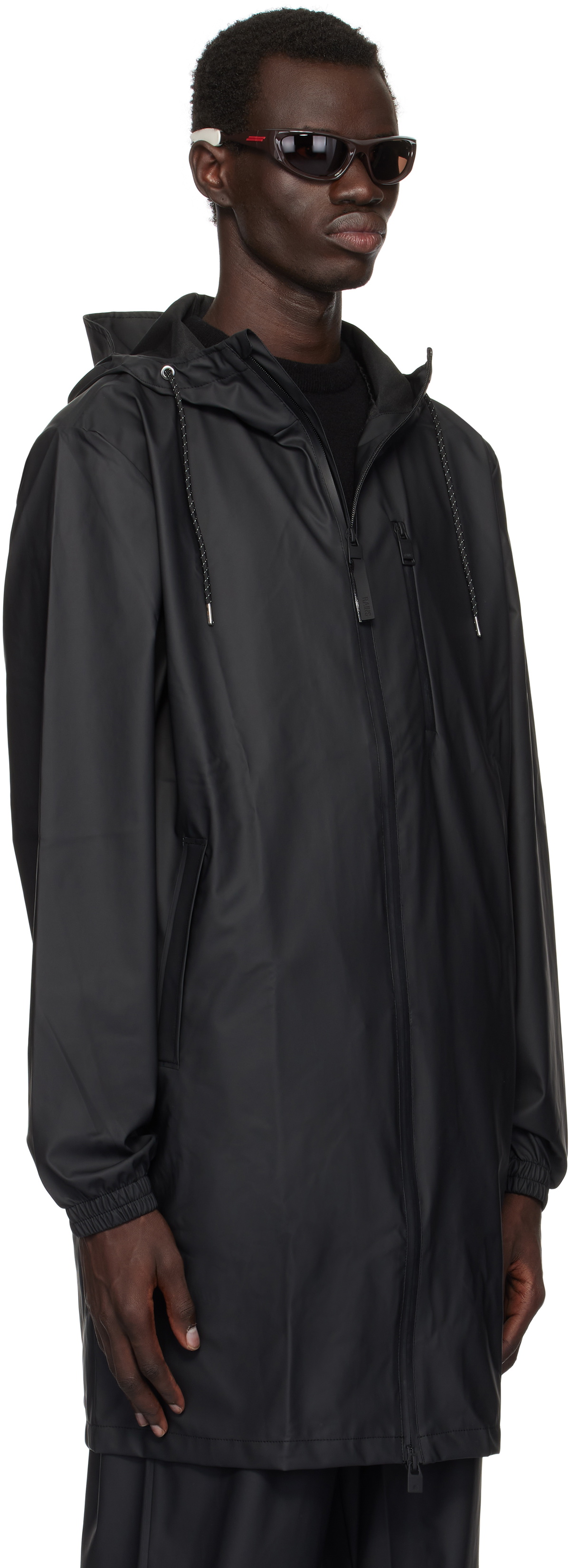 RAINS Black Long Storm Breaker Rain Coat Rains