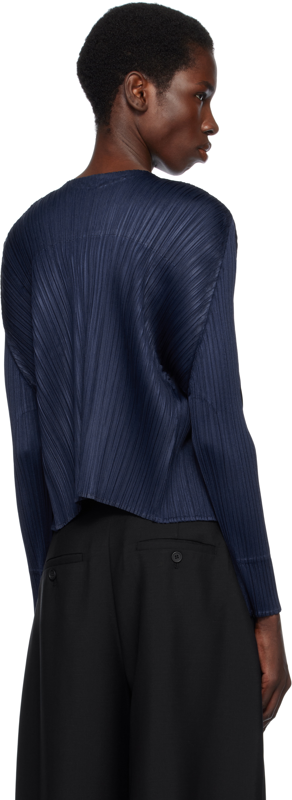 PLEATS PLEASE ISSEY MIYAKE Navy Merry Bicolor Cardigan Pleats Please ...