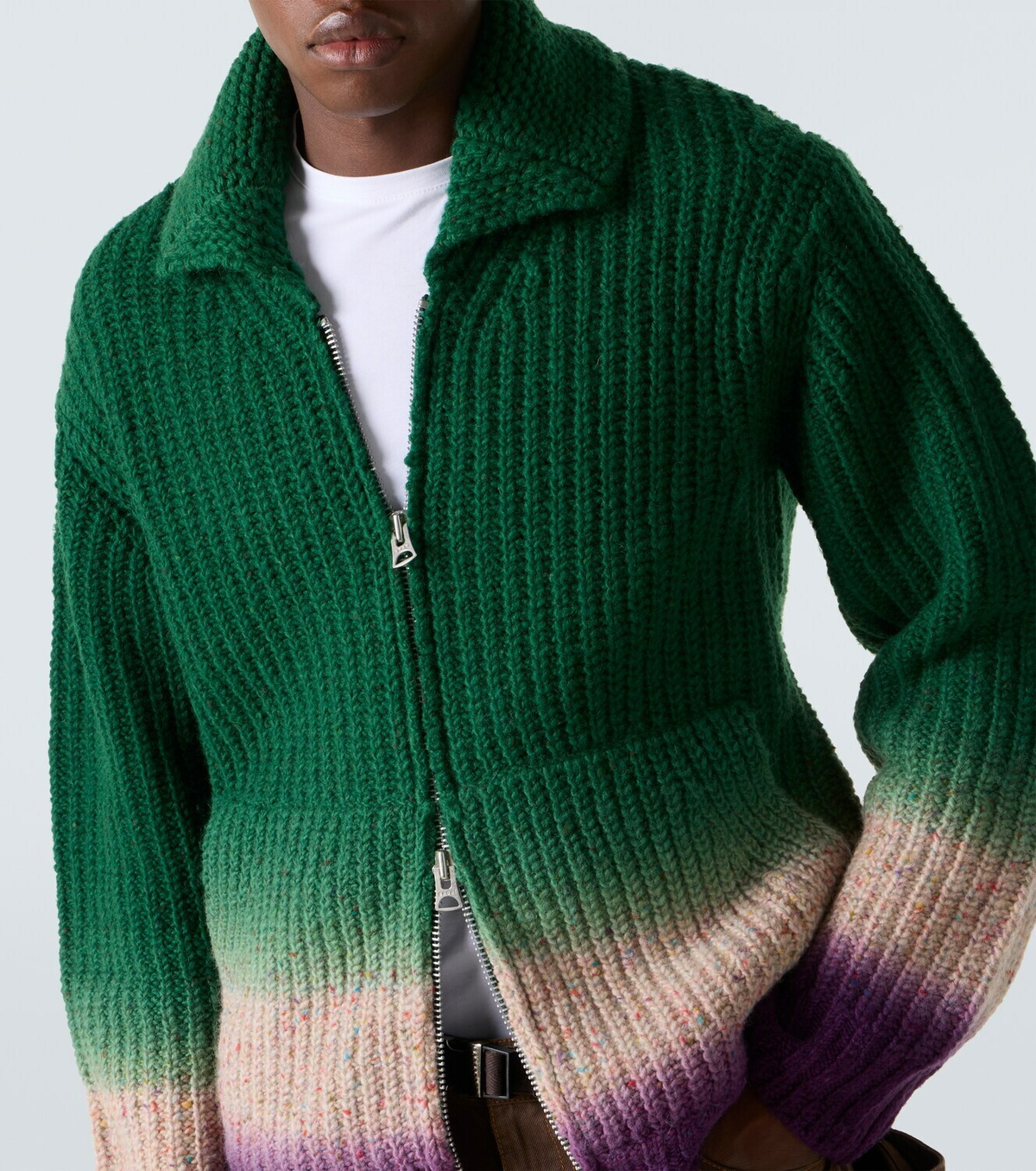Sacai Ribbed-knit wool zip-up cardigan Sacai