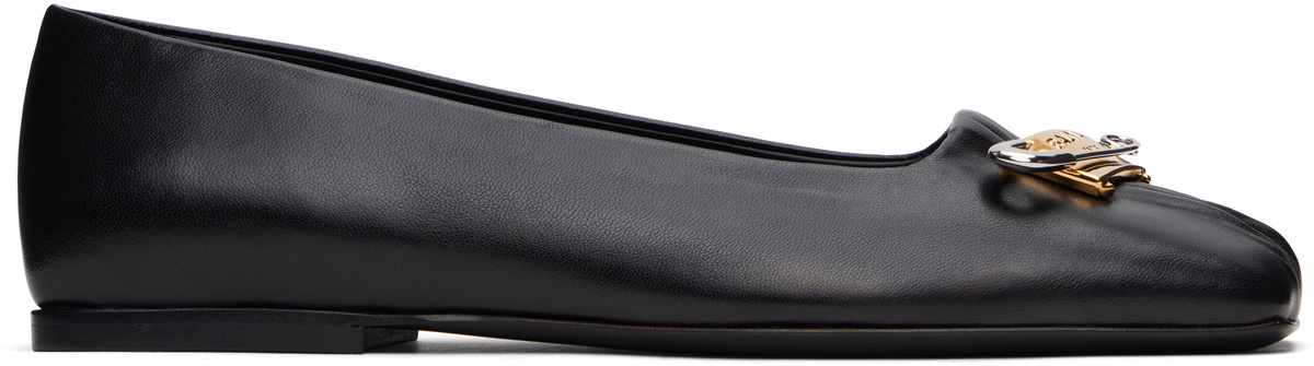 Balmain Black Safety Pin Gathered Lambskin Ballerina Flats Balmain