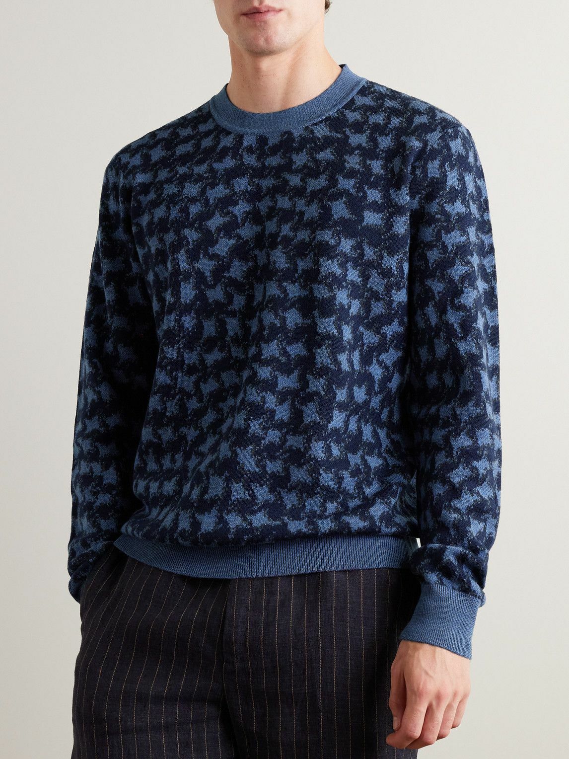 Mr P. - Houndstooth Jacquard-Knit Wool Sweater - Blue Mr P.