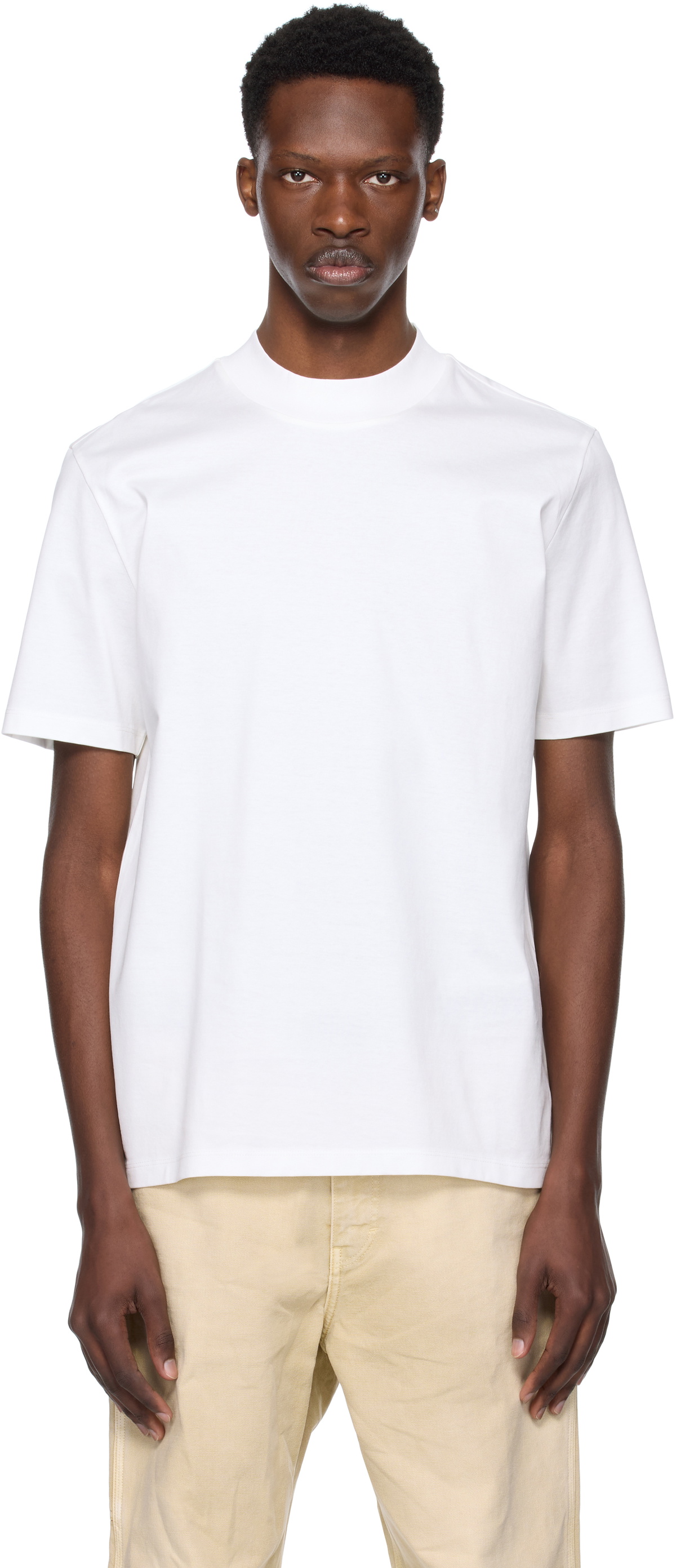 Hugo White Slim-Fit Stand Collar T-shirt Hugo Boss