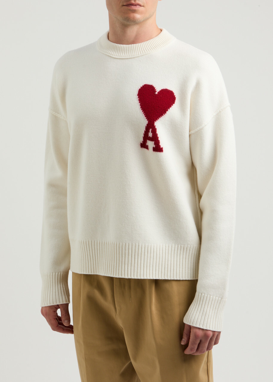 Ami Paris Logo-intarsia Wool Jumper White AMI