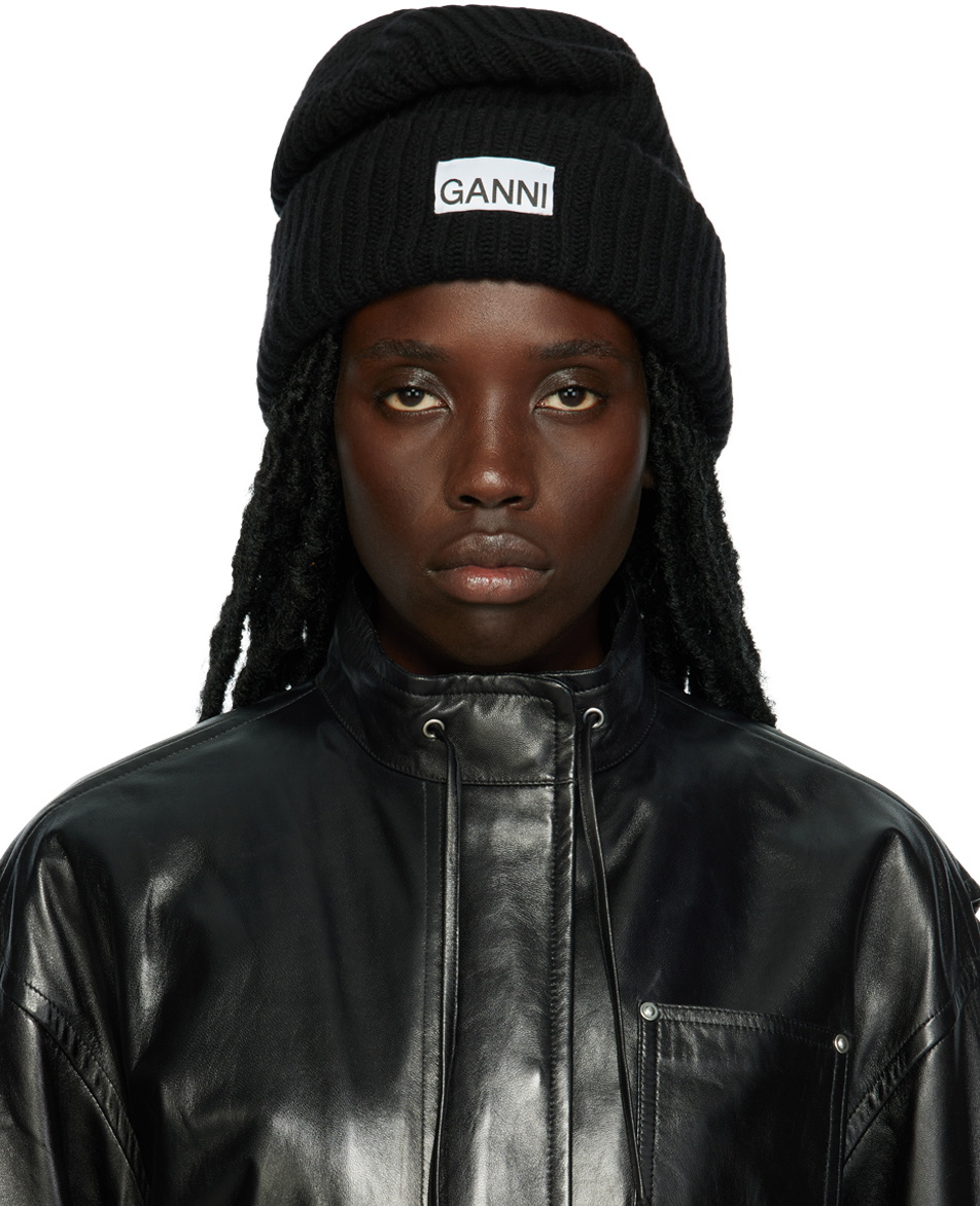 GANNI Black Patch Beanie GANNI