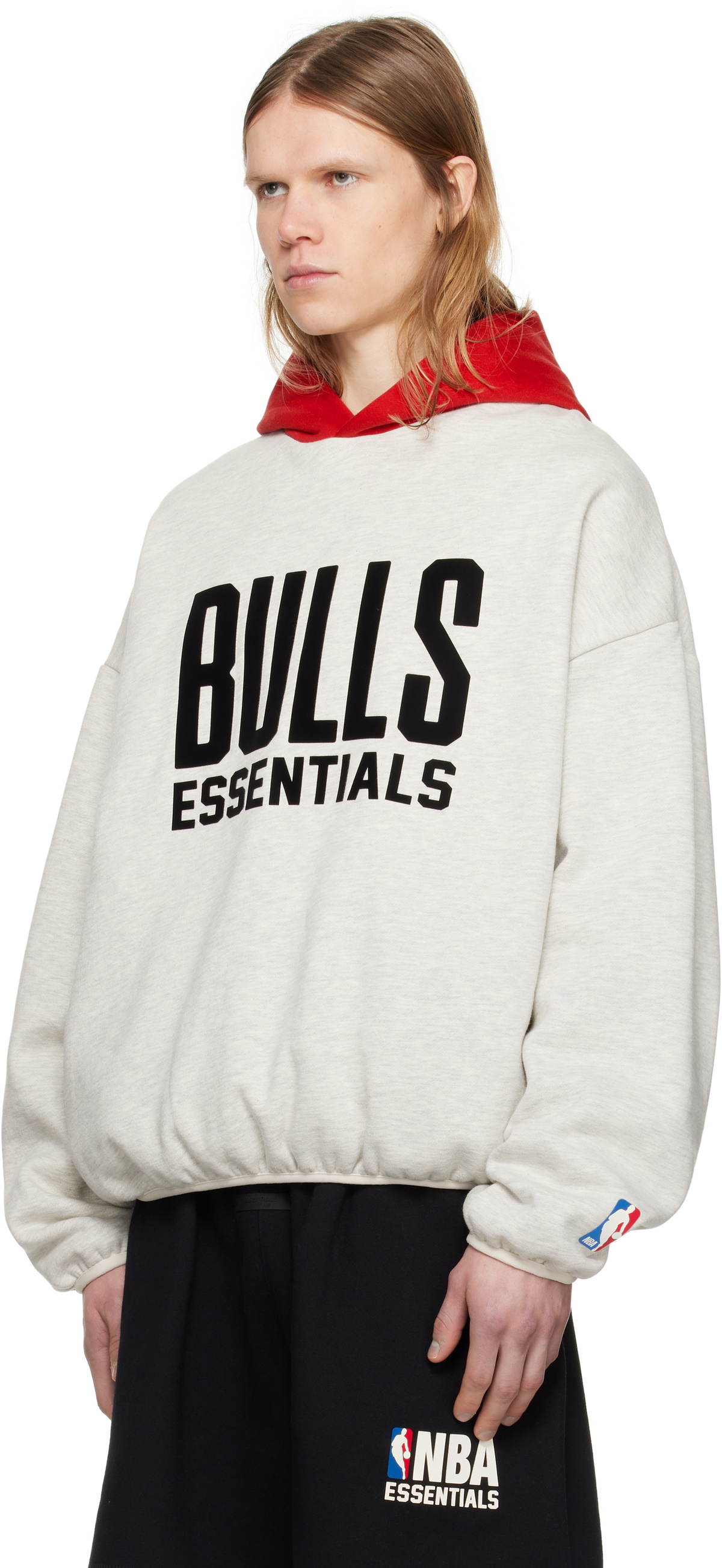 Fear of God ESSENTIALS Gray & Red NBA Bulls Pull Over Hoodie Fear Of ...