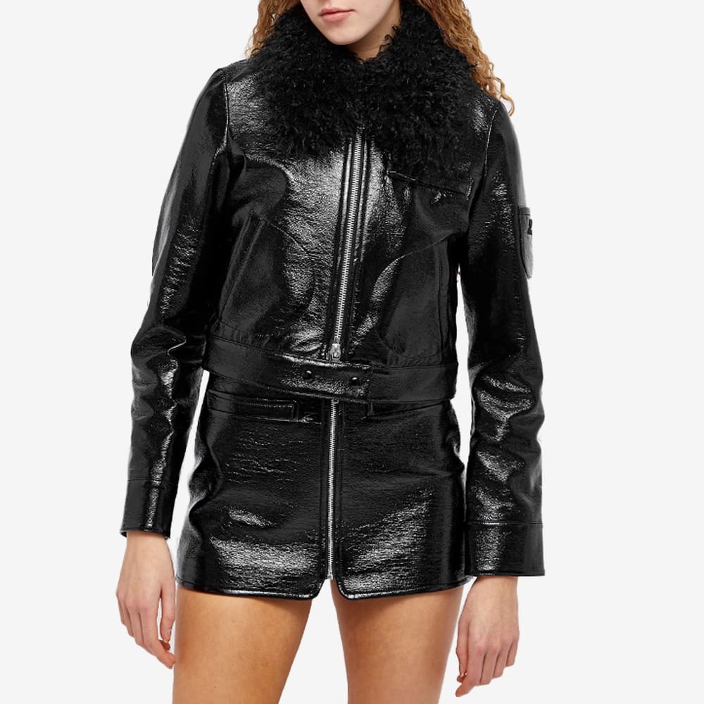 Courreges Women's Vinyl Biker Jacket With Shearling Collar in Black ...