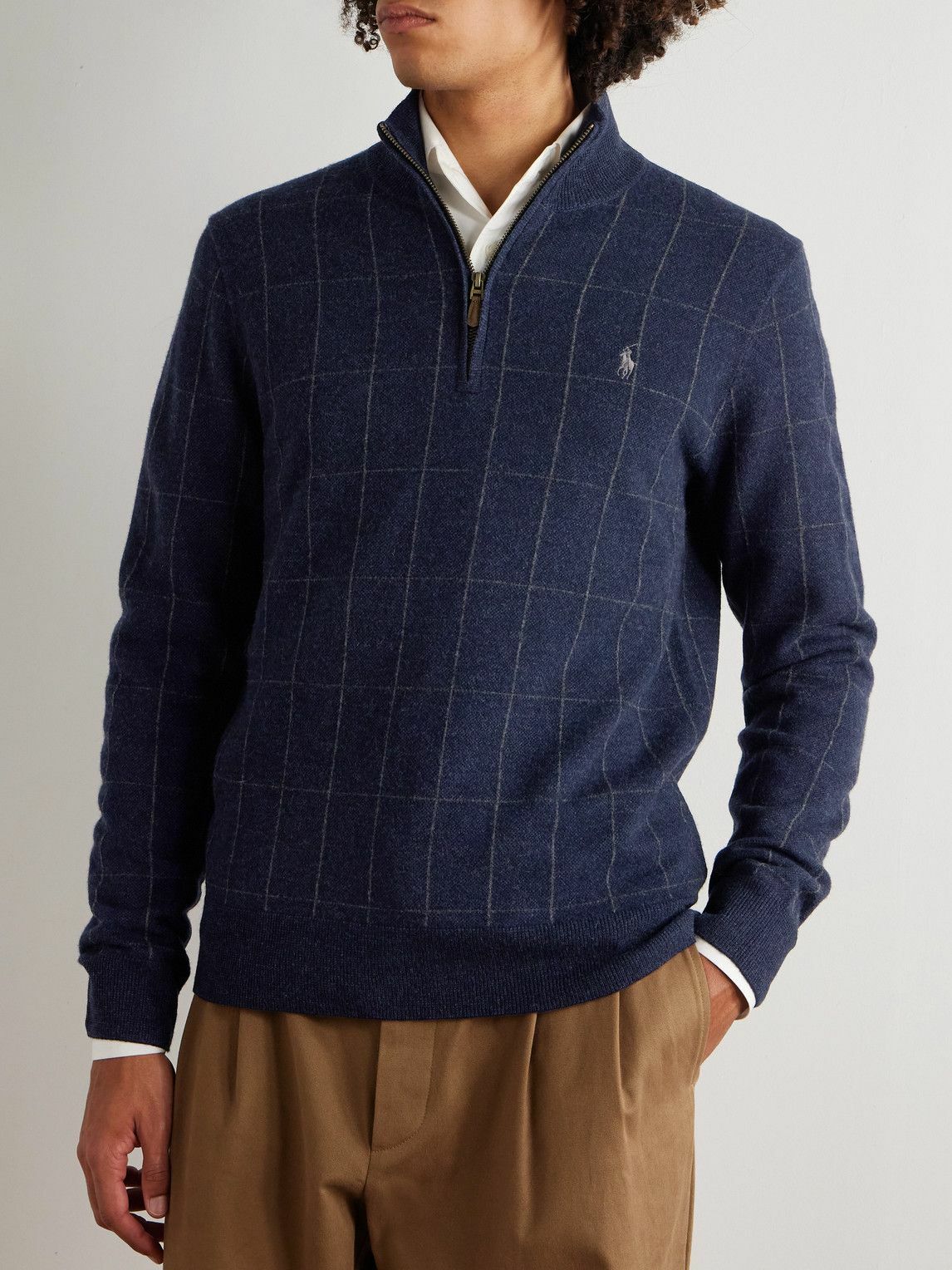 Polo Ralph Lauren - Checked Wool Half-Zip Sweater - Blue Polo Ralph Lauren