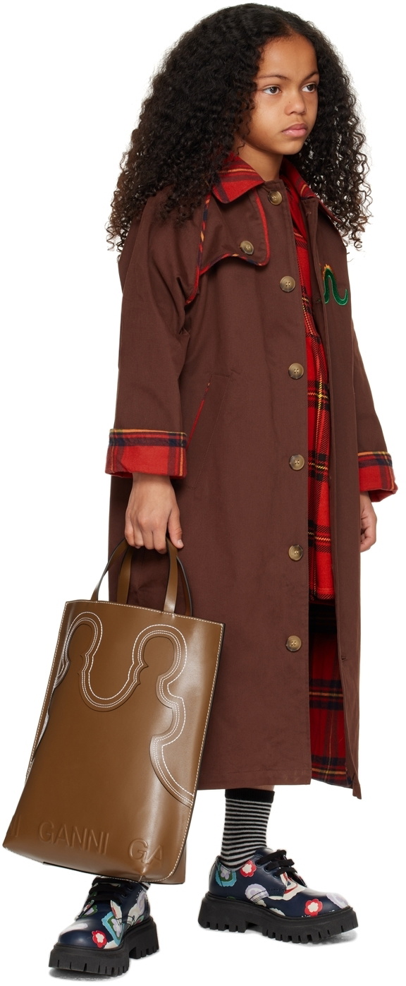 Mini Rodini Kids Brown Check Trim Trench Coat Mini Rodini