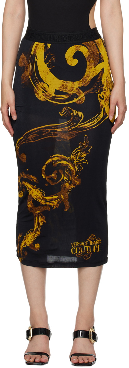 Versace Jeans Couture Black Printed Midi Skirt Versace