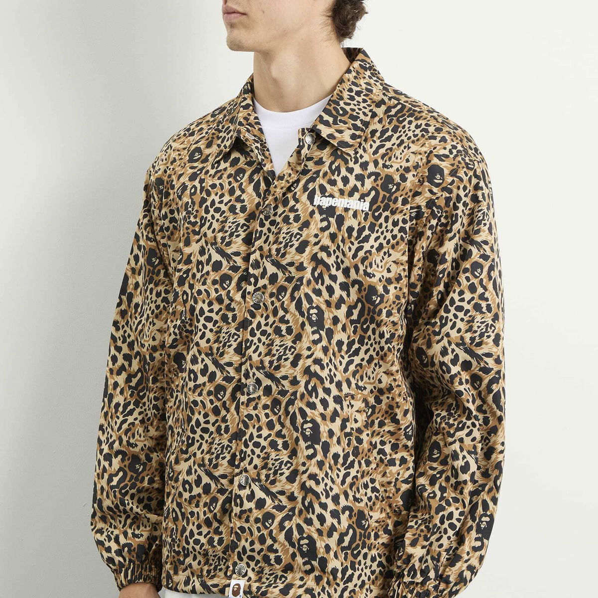 A Bathing Ape Men's Wild Leopard Coach Jacket in Beige A Bathing Ape
