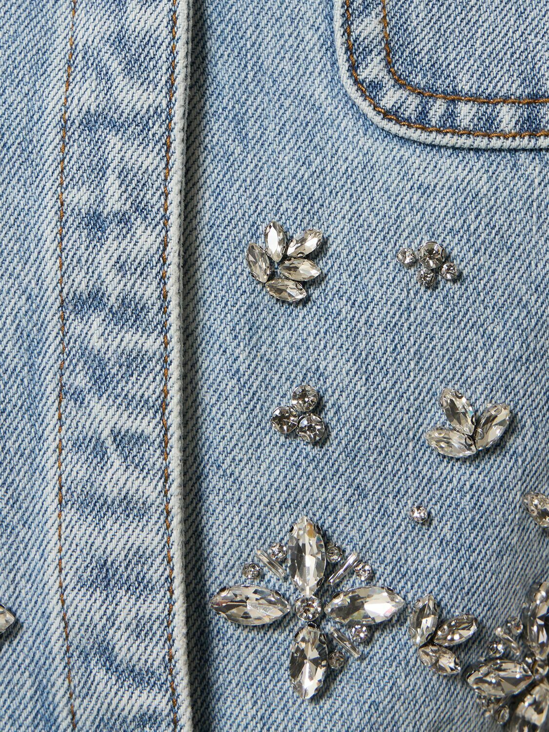 SELF-PORTRAIT Embellished Denim Top Self-Portrait