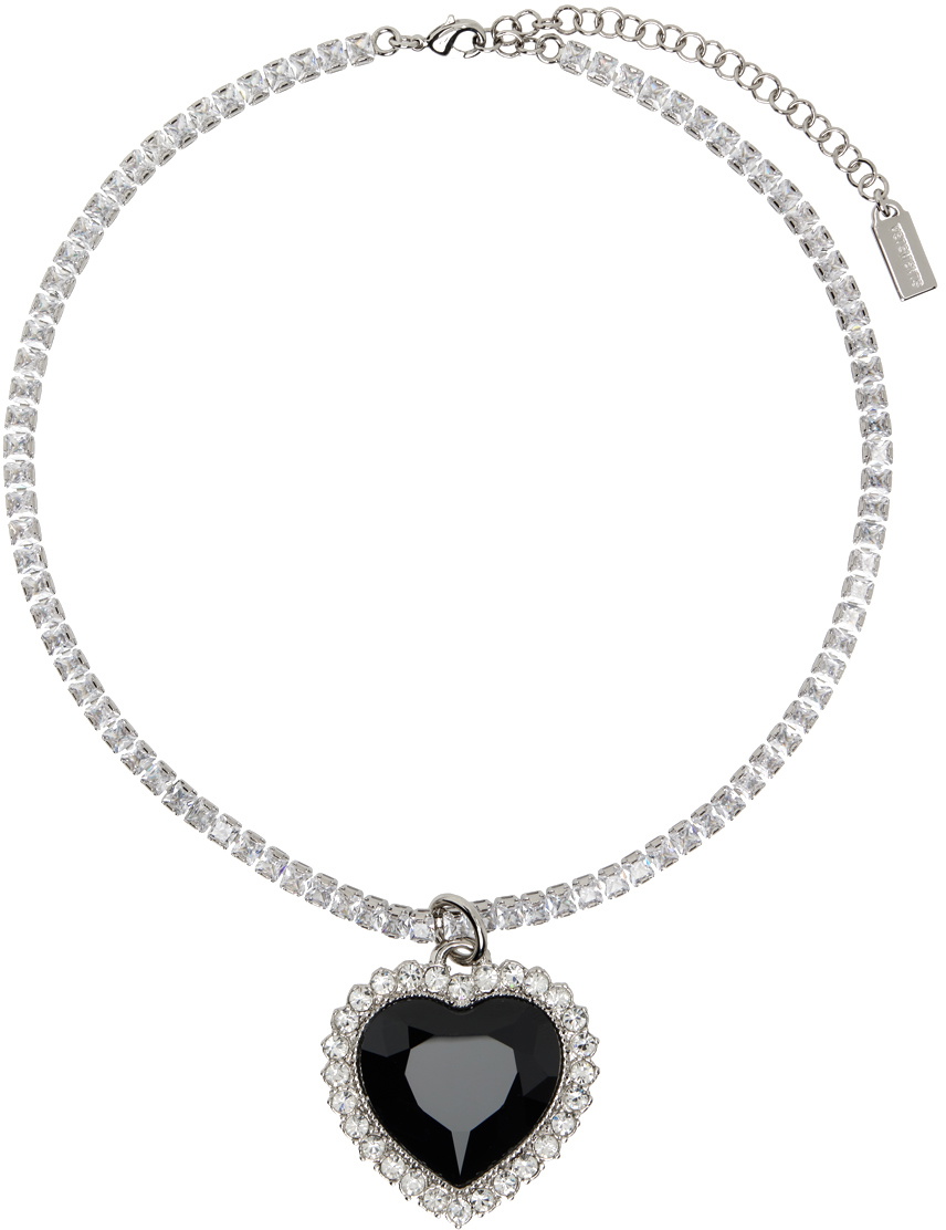 VETEMENTS Silver Black Crystal Heart Necklace Vetements