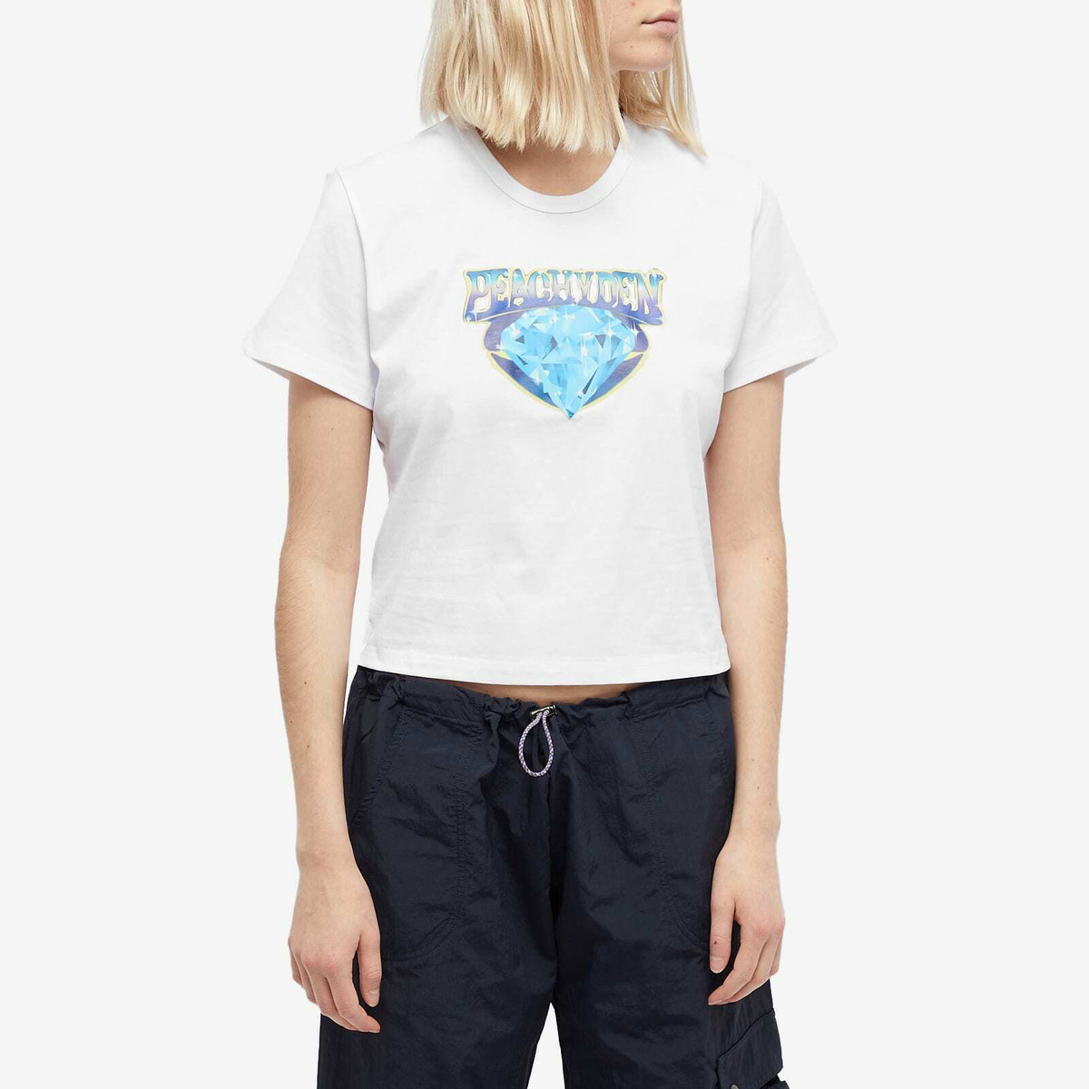 Peachy Den Women's Logo Baby T-Shirt in White Peachy Den