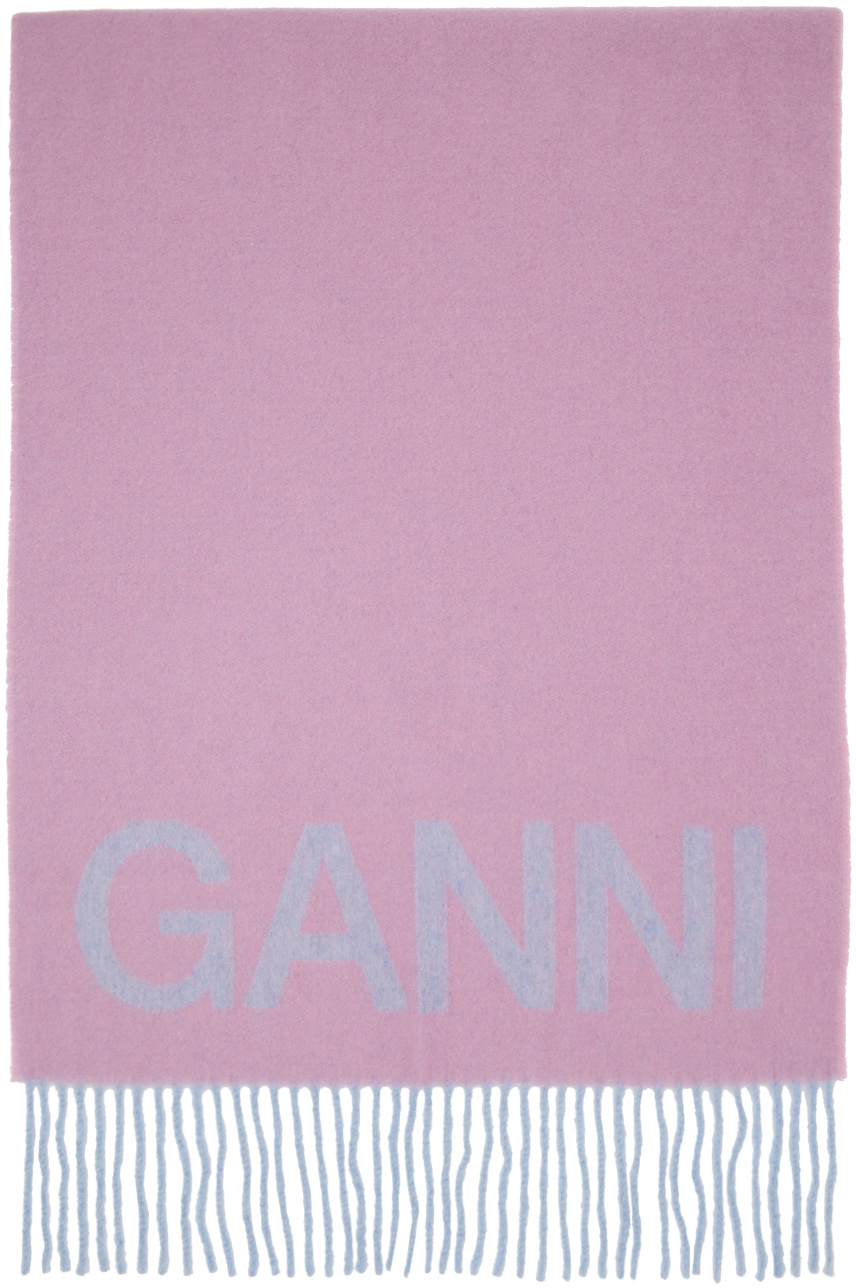 GANNI Purple & Pink Fringed Wool Scarf GANNI