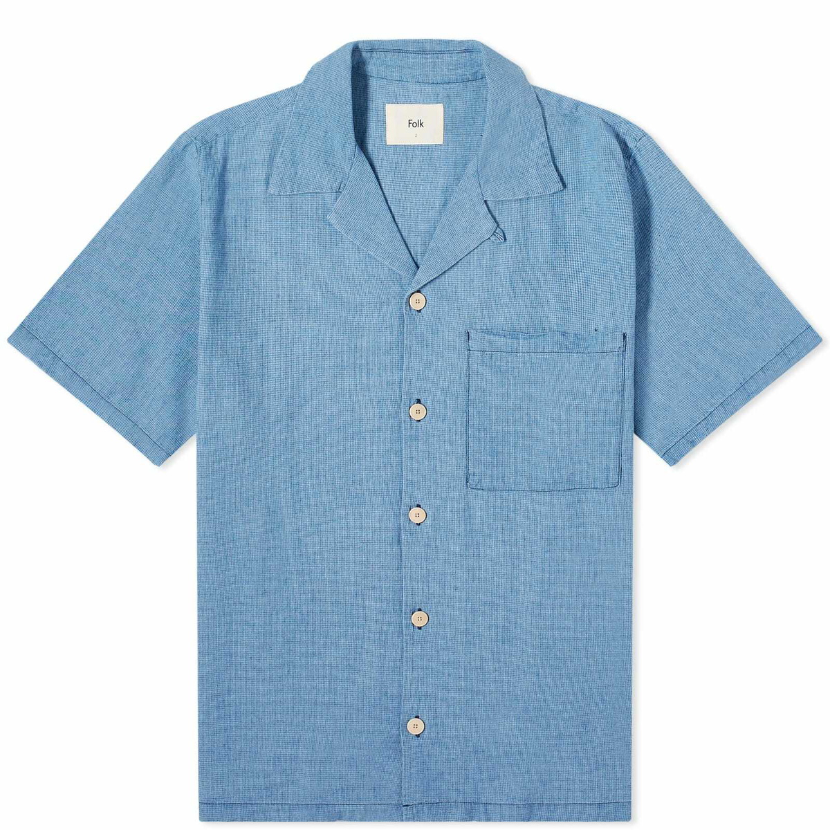 Folk Men's Short Sleeve Soft Collar Shirt in Light Indigo Folk