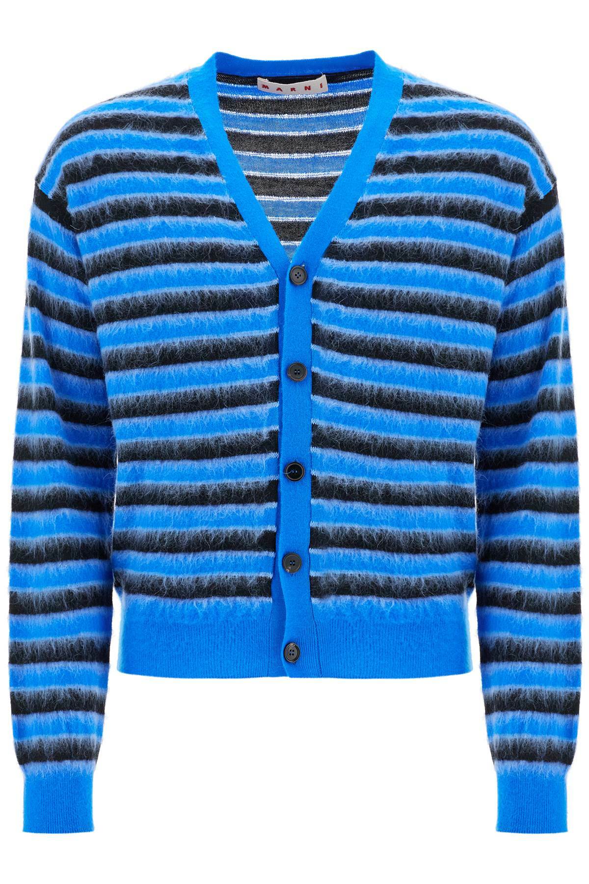 MARNI striped wool and mohair cardigan Blue Marni
