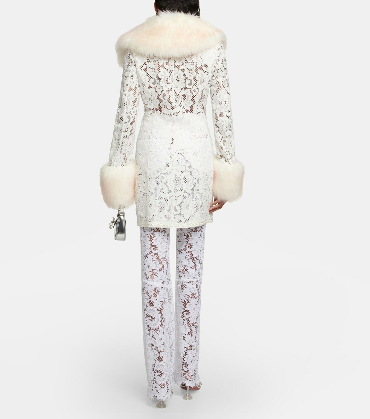 Alessandra Rich Lace and faux fur-trimmed coat Alessandra Rich