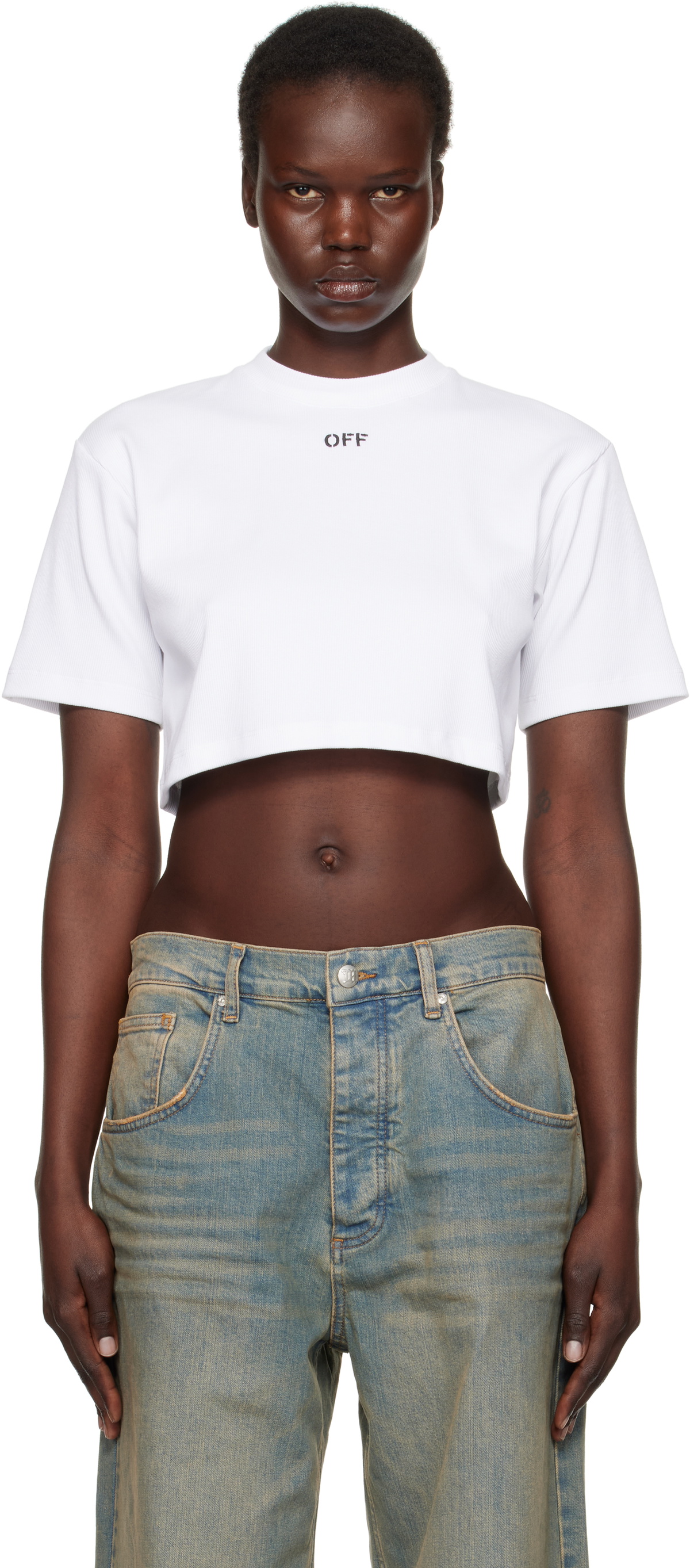 Off-White White 'Off' Stamp Rib Cropped T-shirt Off-White