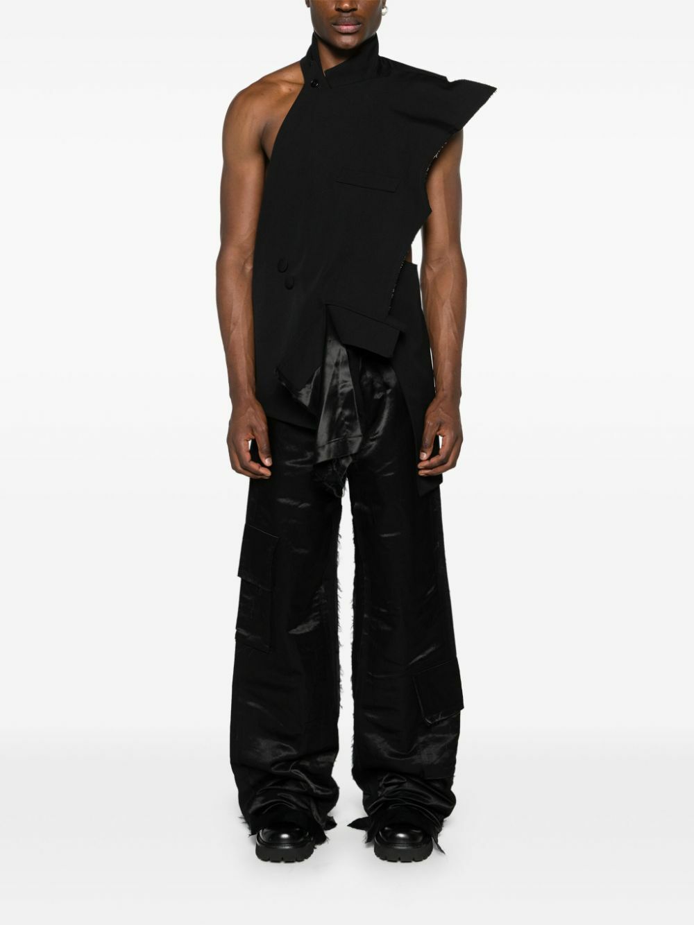 MLGA Black Layered Wide-Leg Trousers MLGA