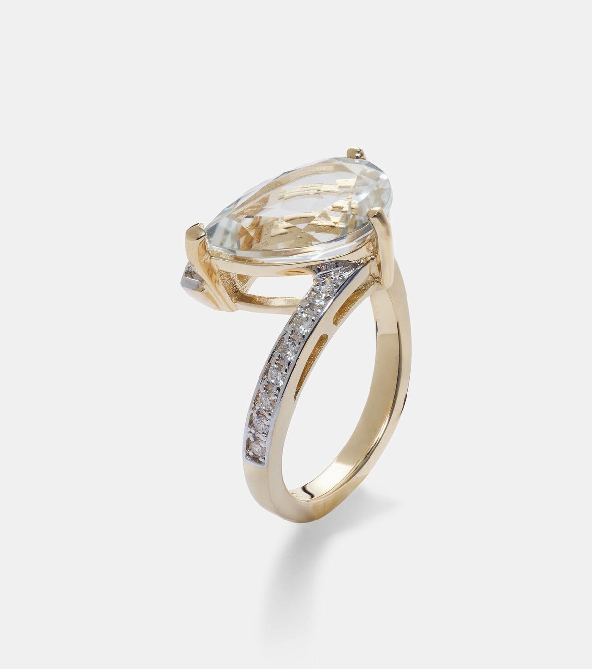 Mateo Slanted 14kt gold ring with topaz and diamonds Mateo