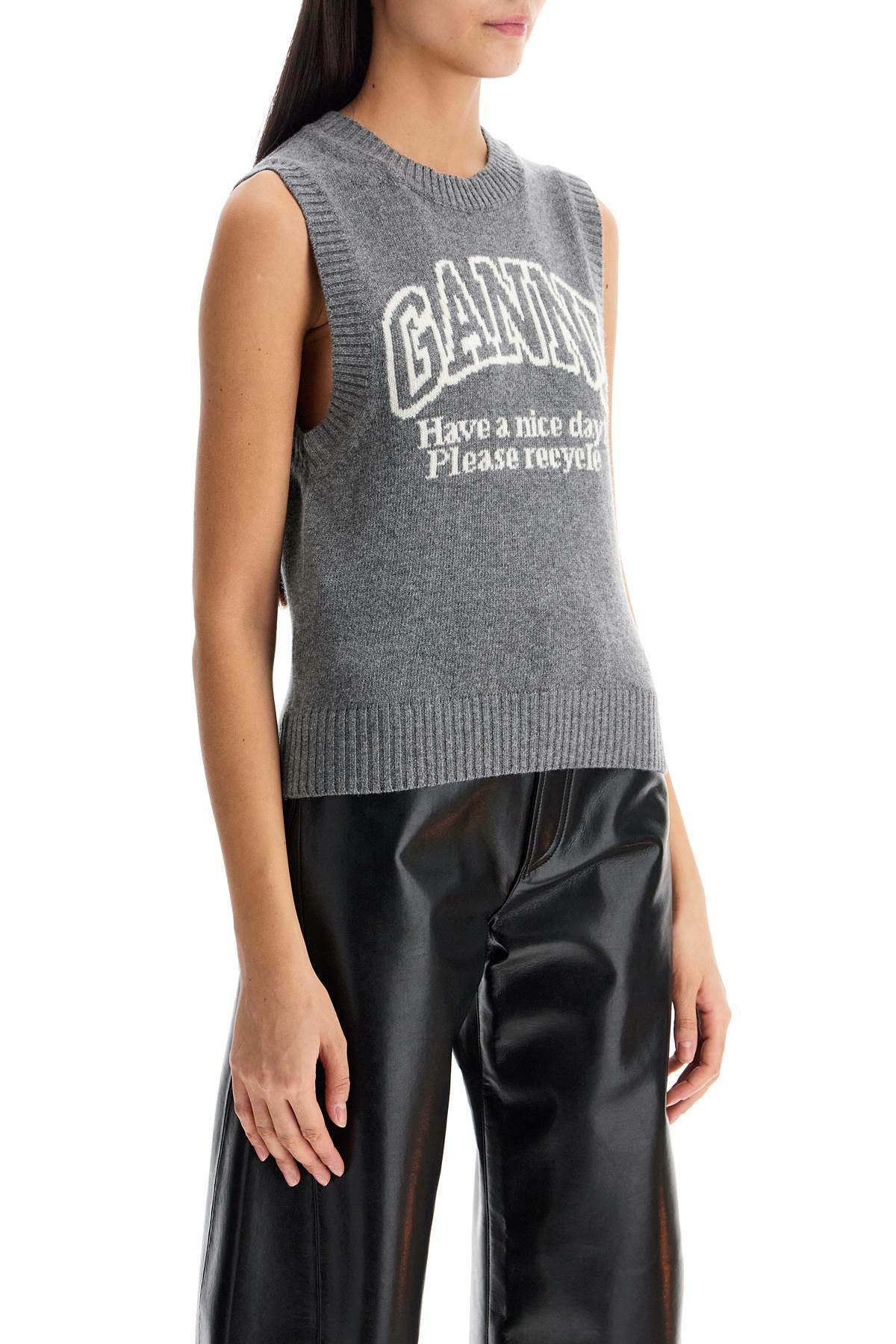 GANNI knitted vest with logo Grey GANNI