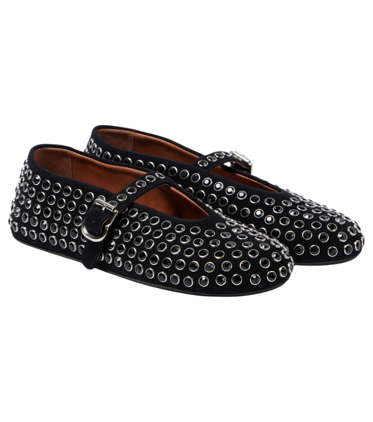Alaïa Crystal-embellished suede ballet flats ALAÏA