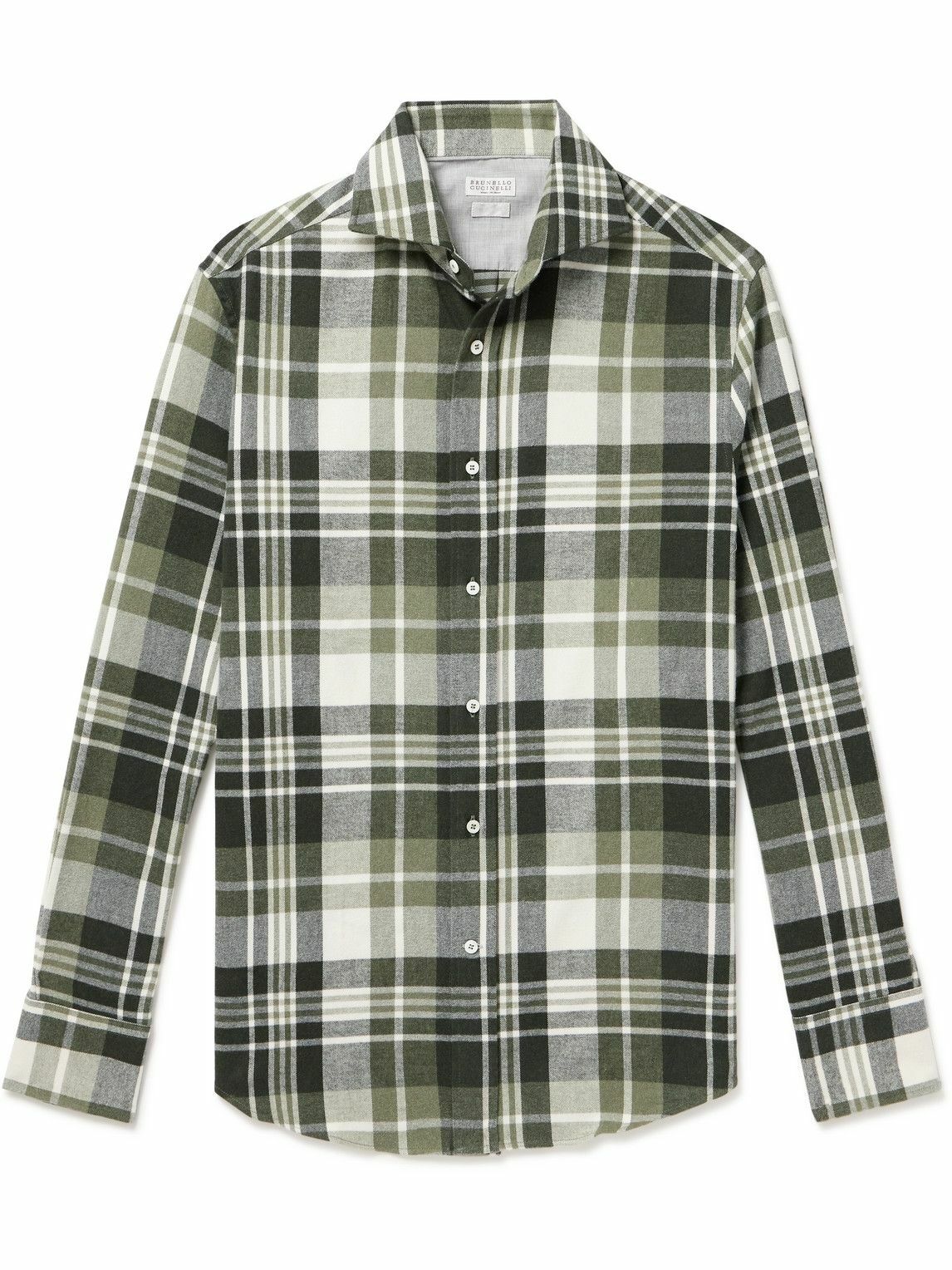 Brunello Cucinelli - Checked Cotton-Flannel Shirt - Green Brunello ...