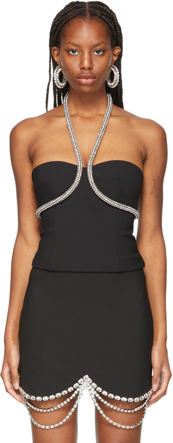 AREA Black Crystal Rope Halter Top AREA