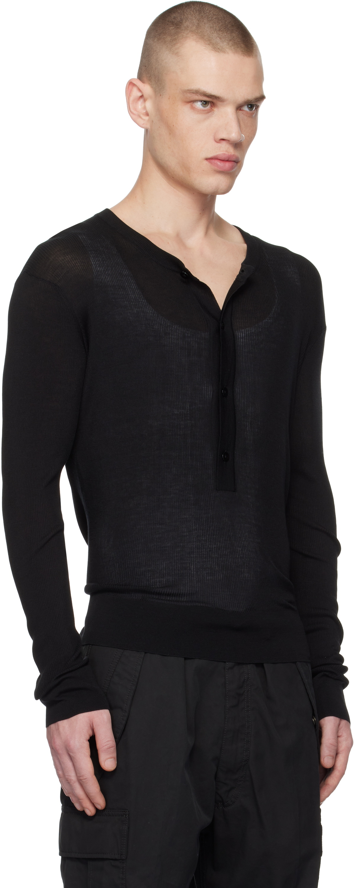 TOM FORD Black Four-Button Henley TOM FORD