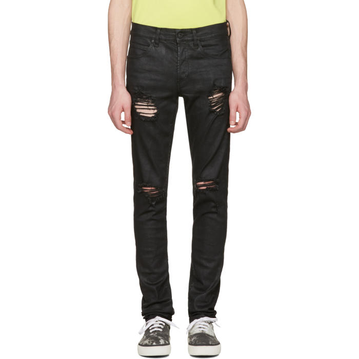 Off-White Black Slim Rips Diagonal Jeans Off-White