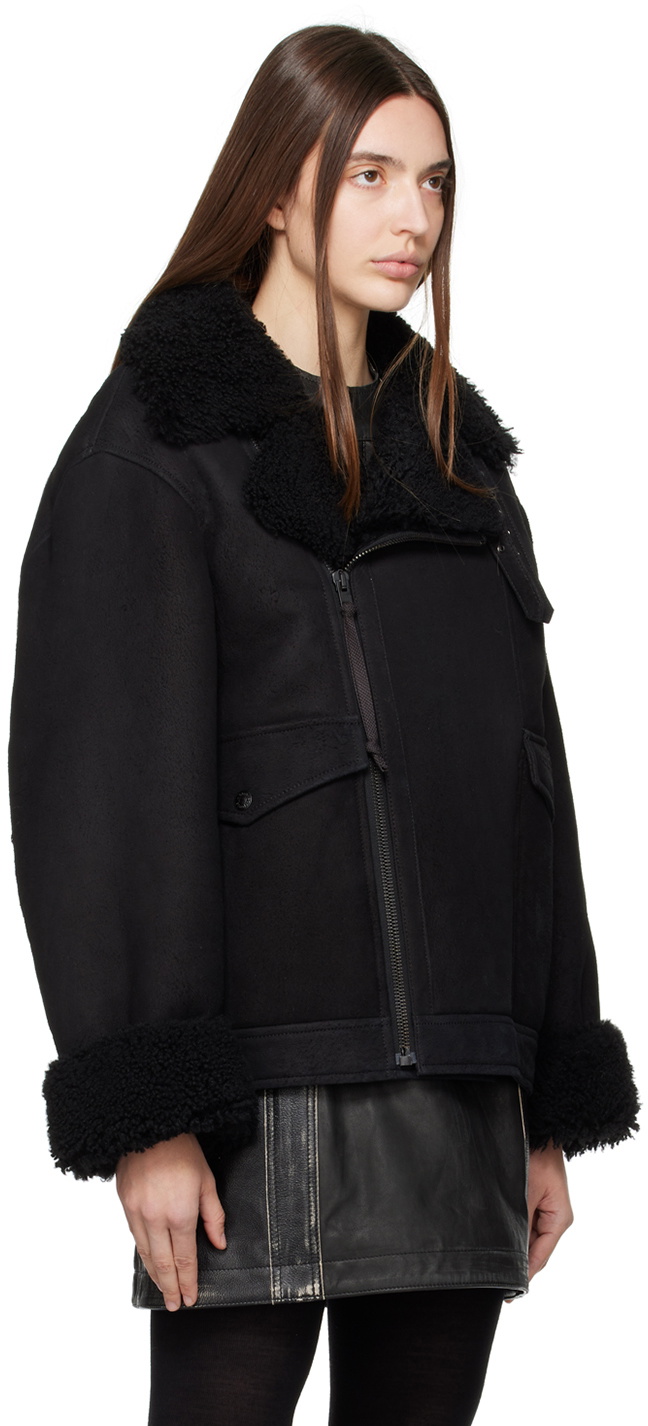 Acne Studios Black Zip Shearling Jacket Acne Studios