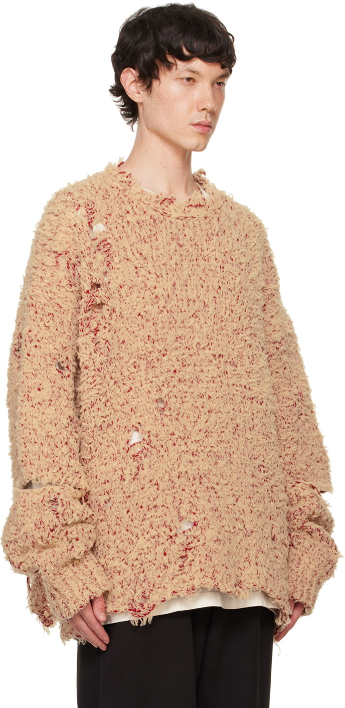 doublet Beige Oversized Damaged Sweater Doublet