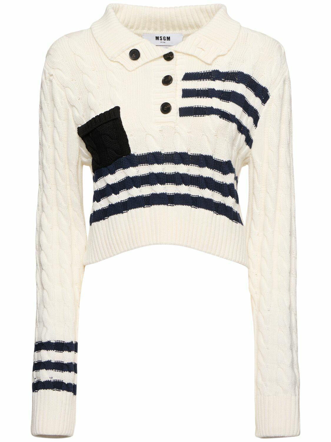 MSGM Striped Cable Knit Crop Polo Sweater MSGM