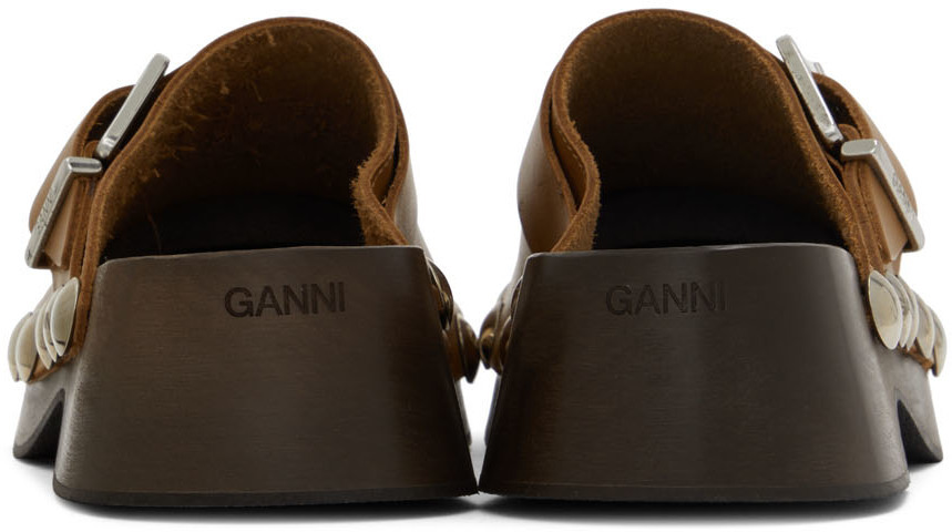 GANNI Brown Studded Clogs GANNI