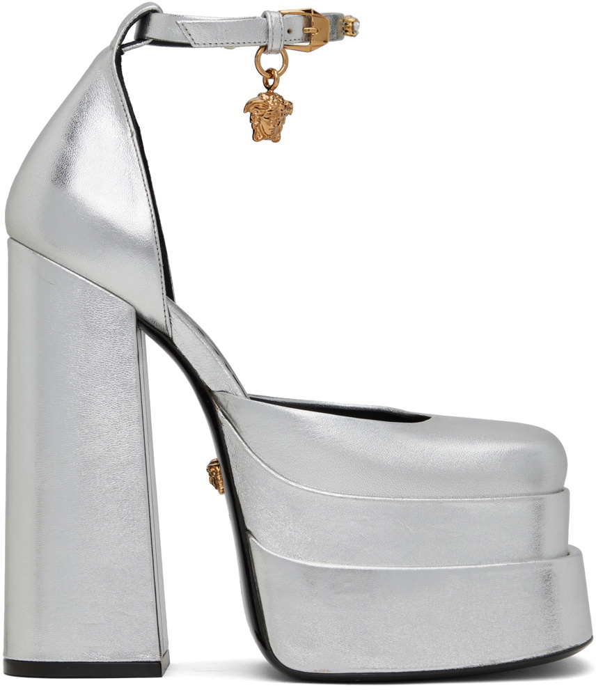 Versace Silver Medusa Aevitas Heels Versace