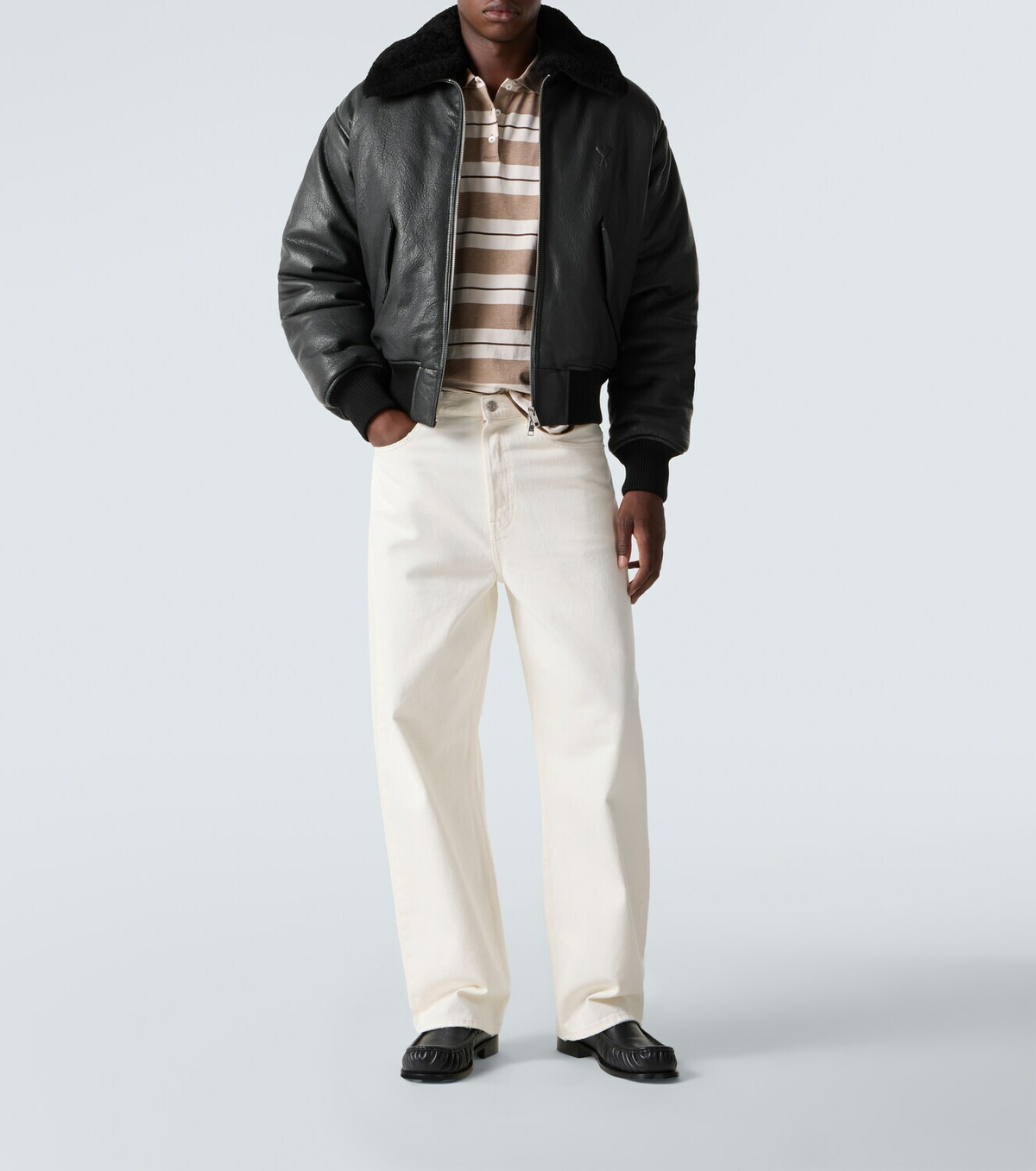 Ami Paris Shearling-trimmed leather bomber jacket AMI