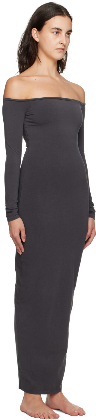 SKIMS Gray New Vintage Off-The-Shoulder Maxi Dress SKIMS