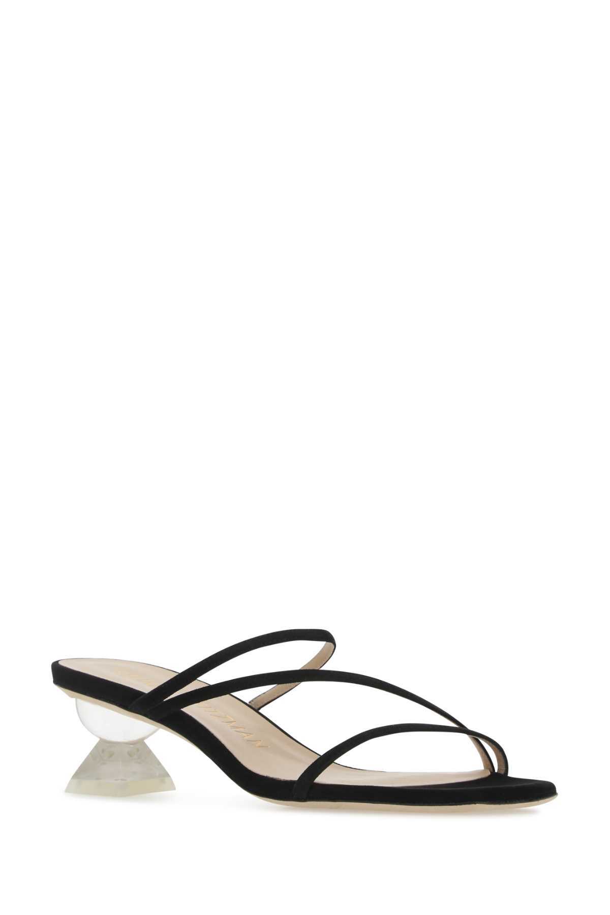 Stuart Weitzman Black Suede Lucite Sculpt Mules Stuart Weitzman