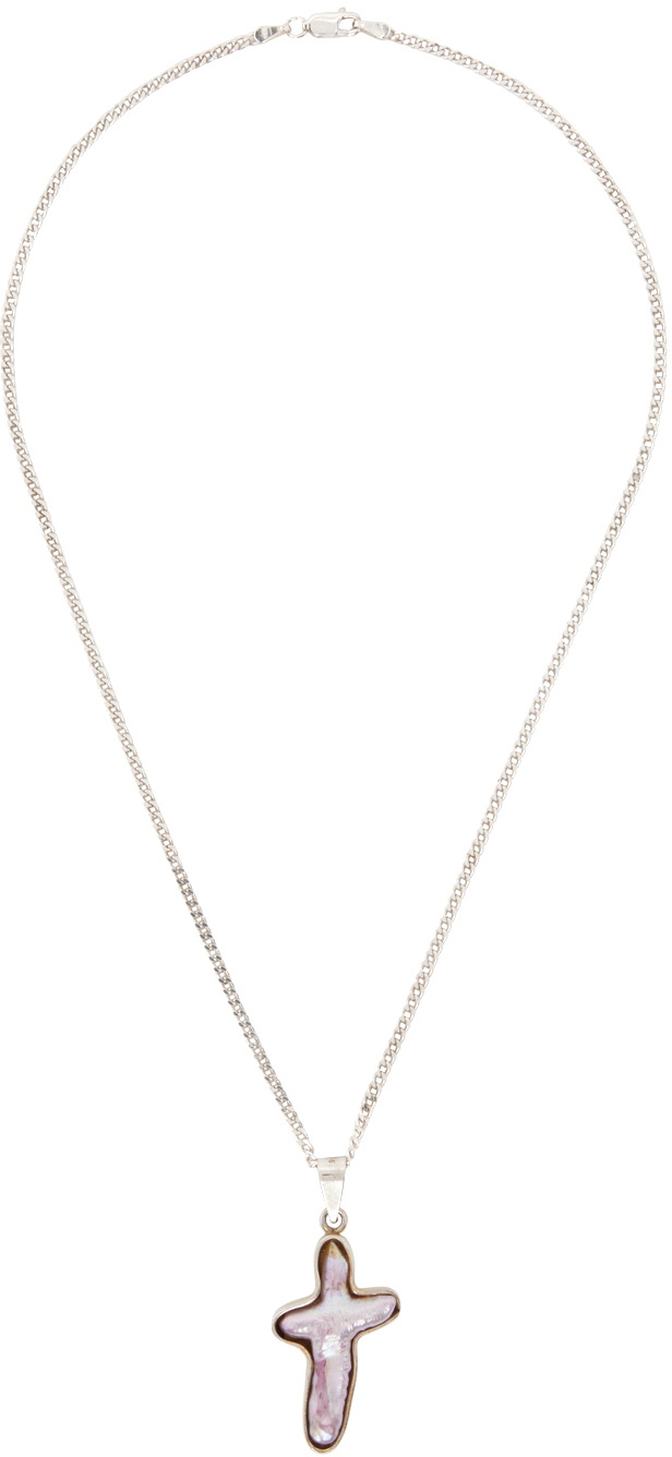 Mudd Pearl SSENSE Exclusive Silver Pearly Cross Chain Necklace