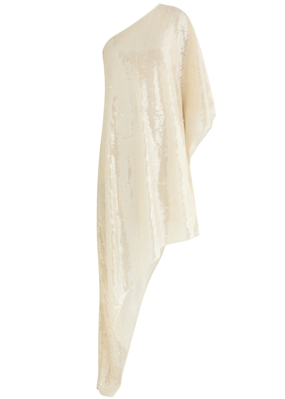 Stella Mccartney Asymmetric One-shoulder Sequin-embellished Dress Cream Stella McCartney