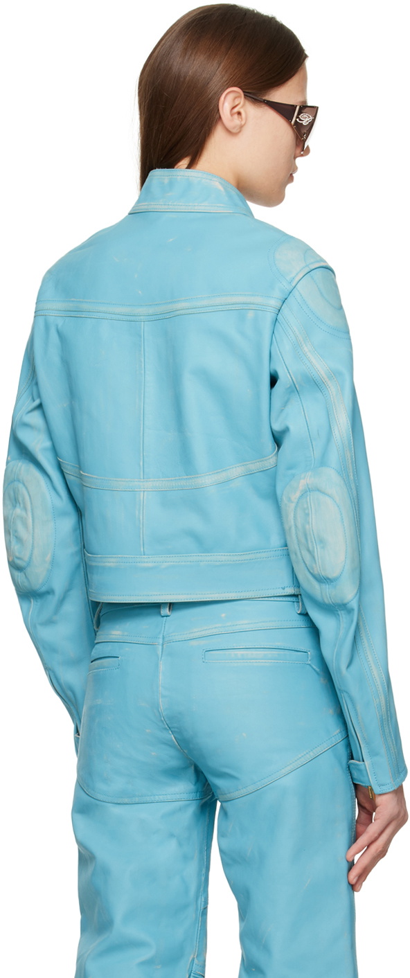 Blumarine Blue Distressed Leather Jacket Blumarine