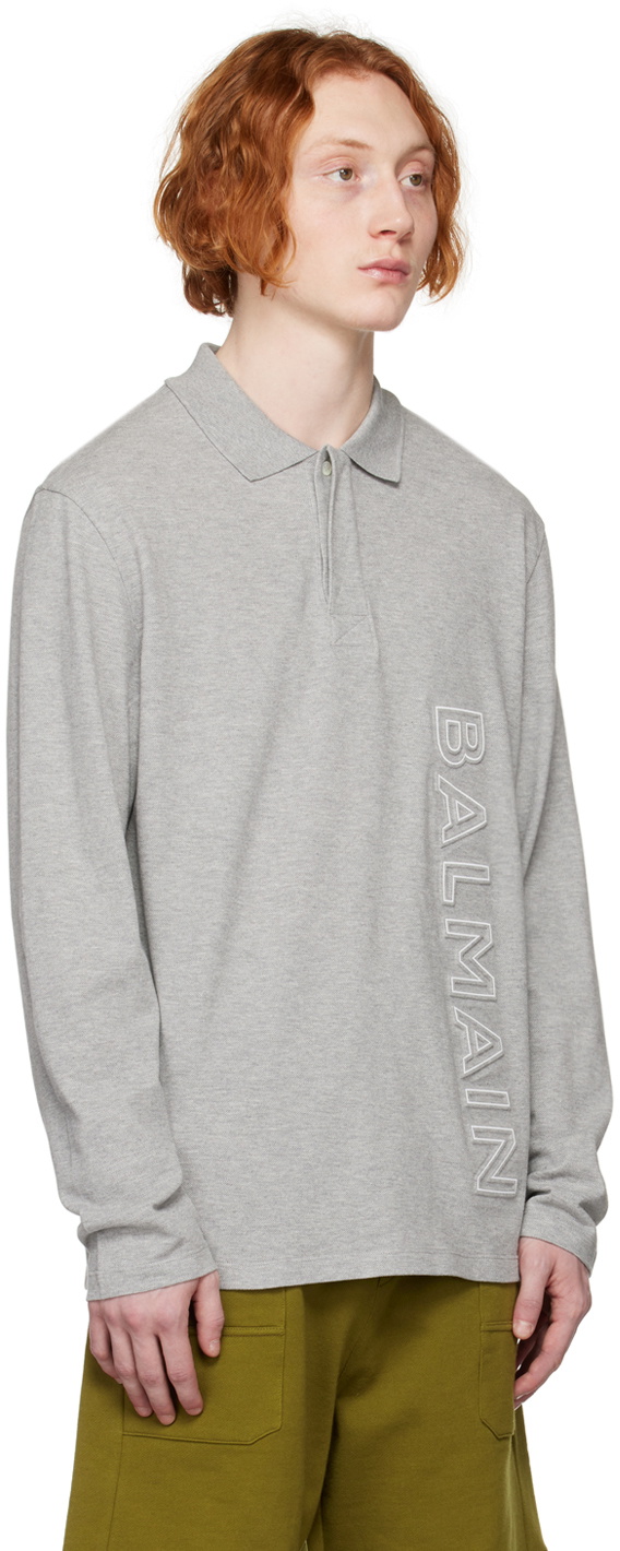 Balmain Gray Long Sleeve Polo Balmain