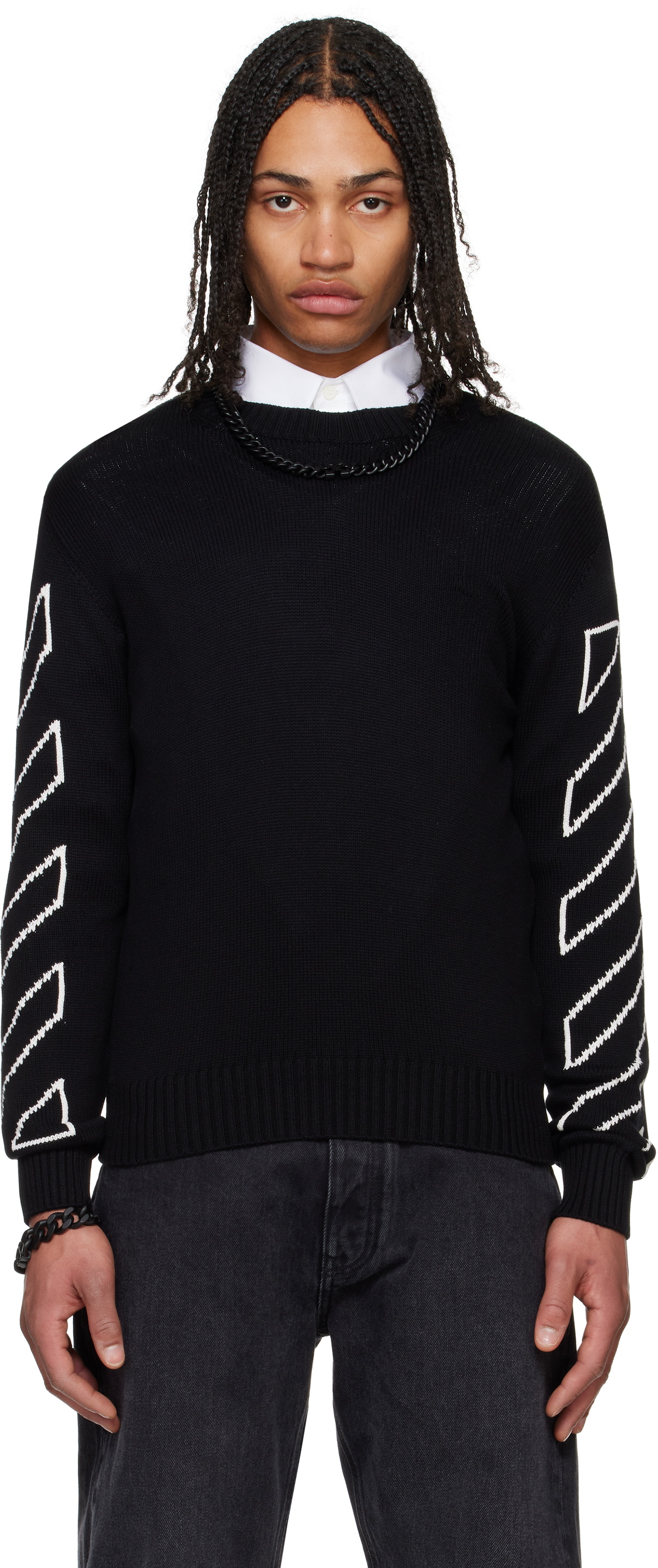 Off-White Black Diagonal Outline Knit Sweater Off-White