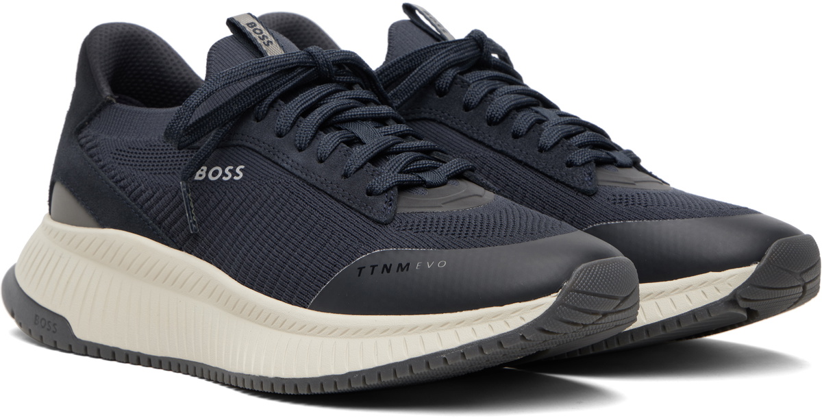 BOSS Navy TTNM EVO Knitted Sneakers BOSS