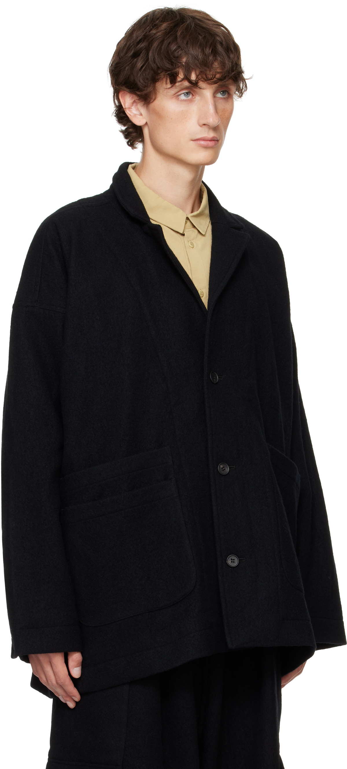 Jan-Jan Van Essche Black O-Project Teddy Wool Twill Blazer Jan-Jan Van ...