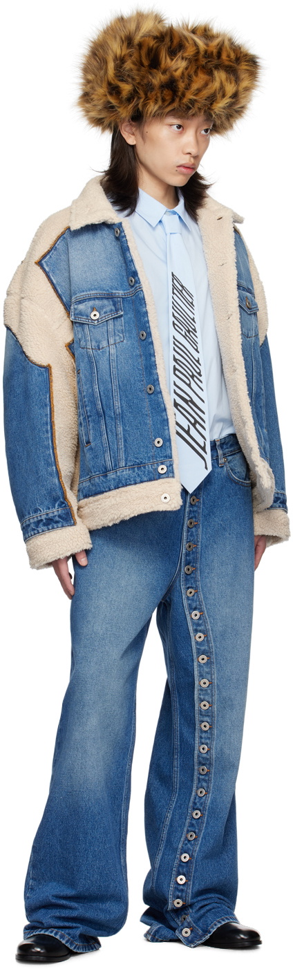 Jean Paul Gaultier Blue & Beige Petit Grand Denim Jacket Jean Paul Gaultier