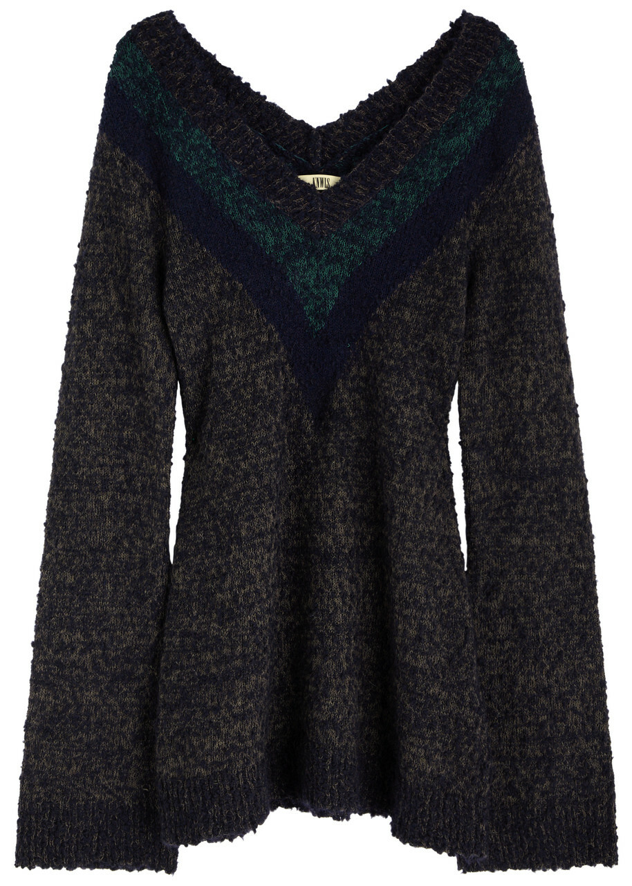 Knwls Striped Bouclé-knit Mini Dress Navy KNWLS