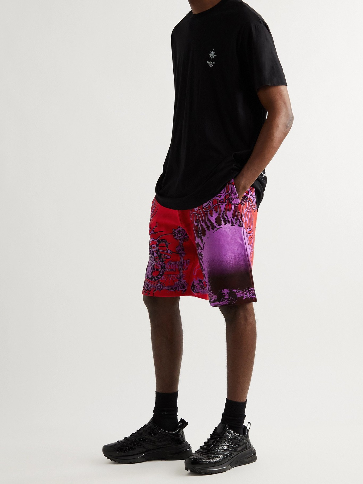 GIVENCHY - Printed Fleece-Back Cotton-Jersey Shorts - Red - XS Givenchy