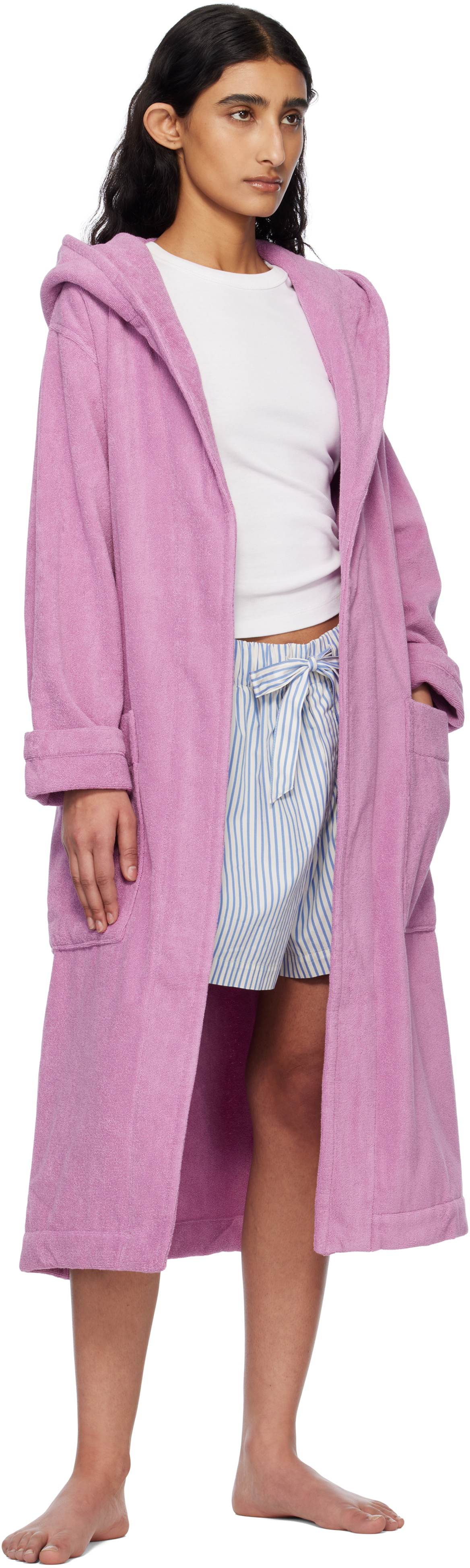 Tekla Pink Terry Hooded Bathrobe Tekla Fabrics