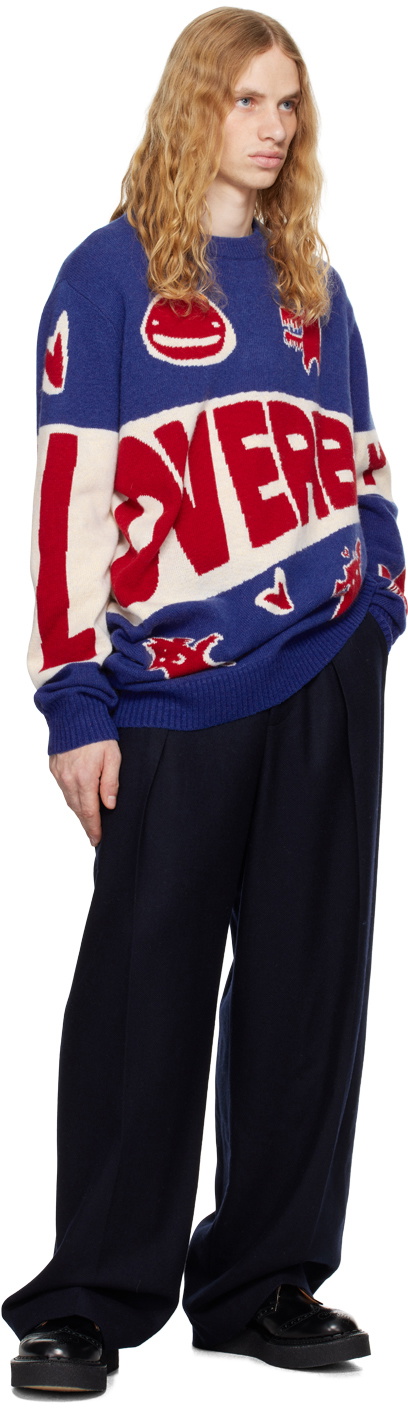 Charles Jeffrey LOVERBOY Blue & Red Topsy Turvy Loverboy Logo Sweater ...